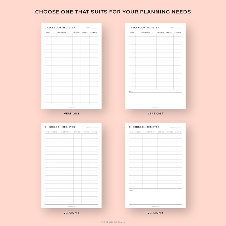 Checkbook Register Printable, Check Transaction Tracker, Checkbook ...