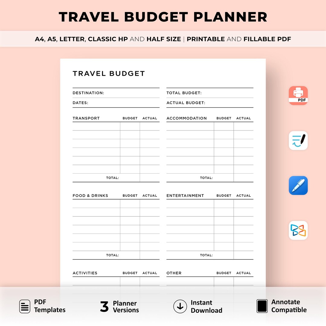 Travel Budget Planner Printable, Vacation Budget Planner, Expense Log ...