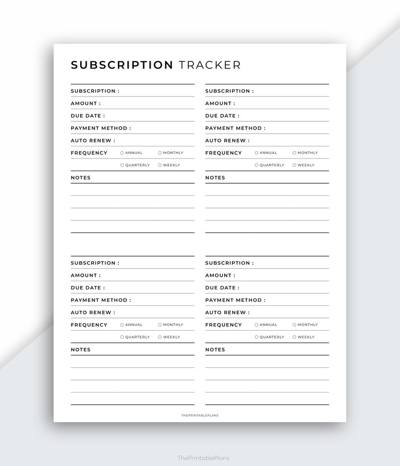 Subscription Tracker Printable, Membership Tracker, Subscription ...