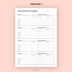 Packaging Planner Printable, Small Business Plan, Packaging Supplies ...