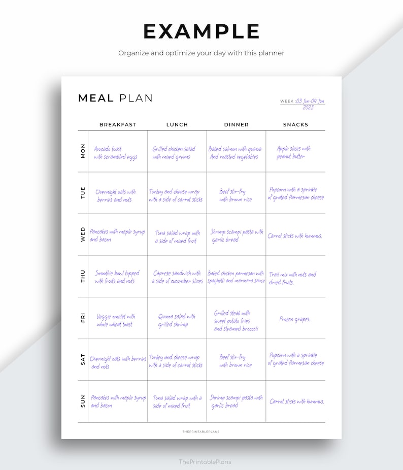 Weekly Meal Planner Printable, 7 Day Menu Planner, Meal Prep Planner ...