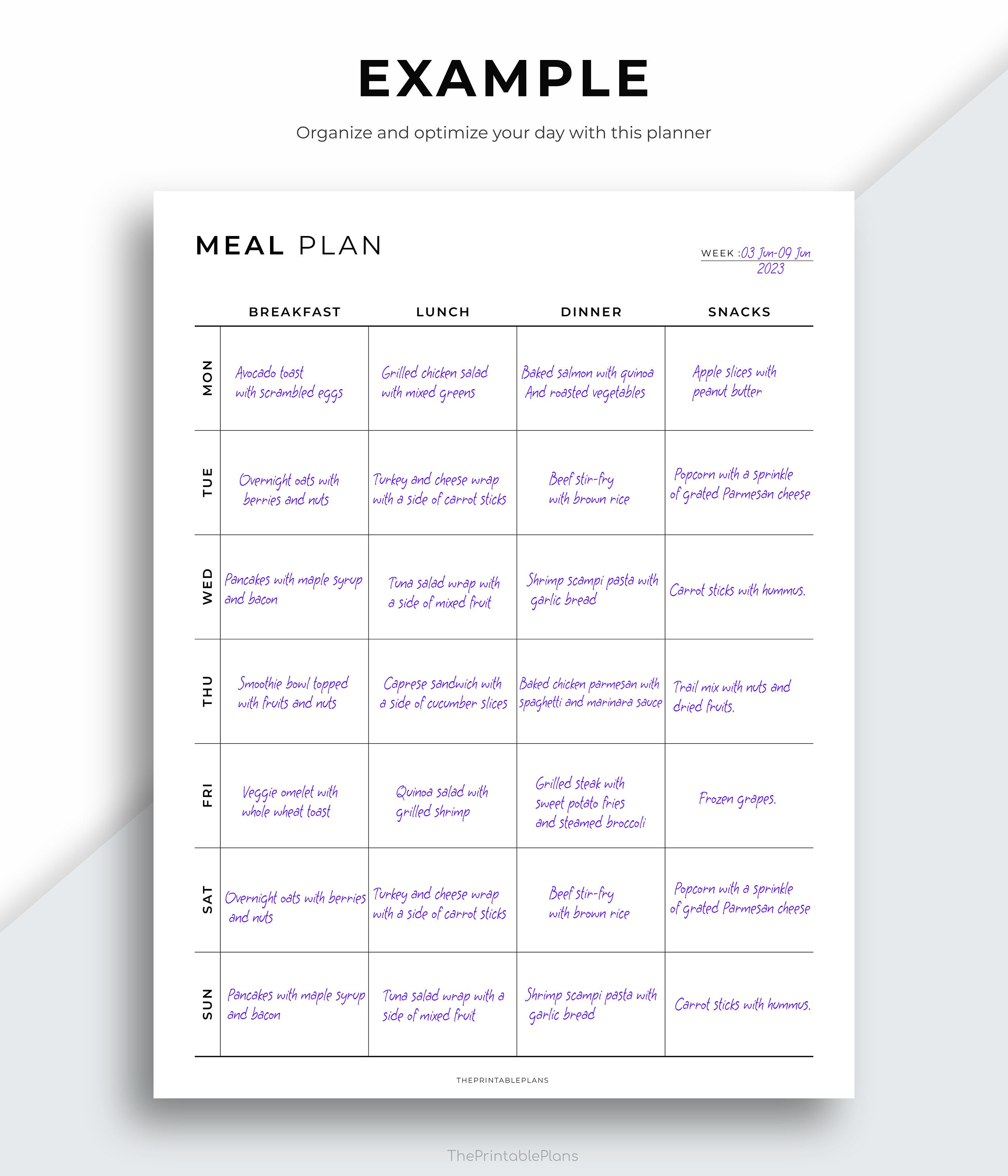 Weekly Meal Planner Printable, 7 Day Menu Planner, Meal Prep Planner ...