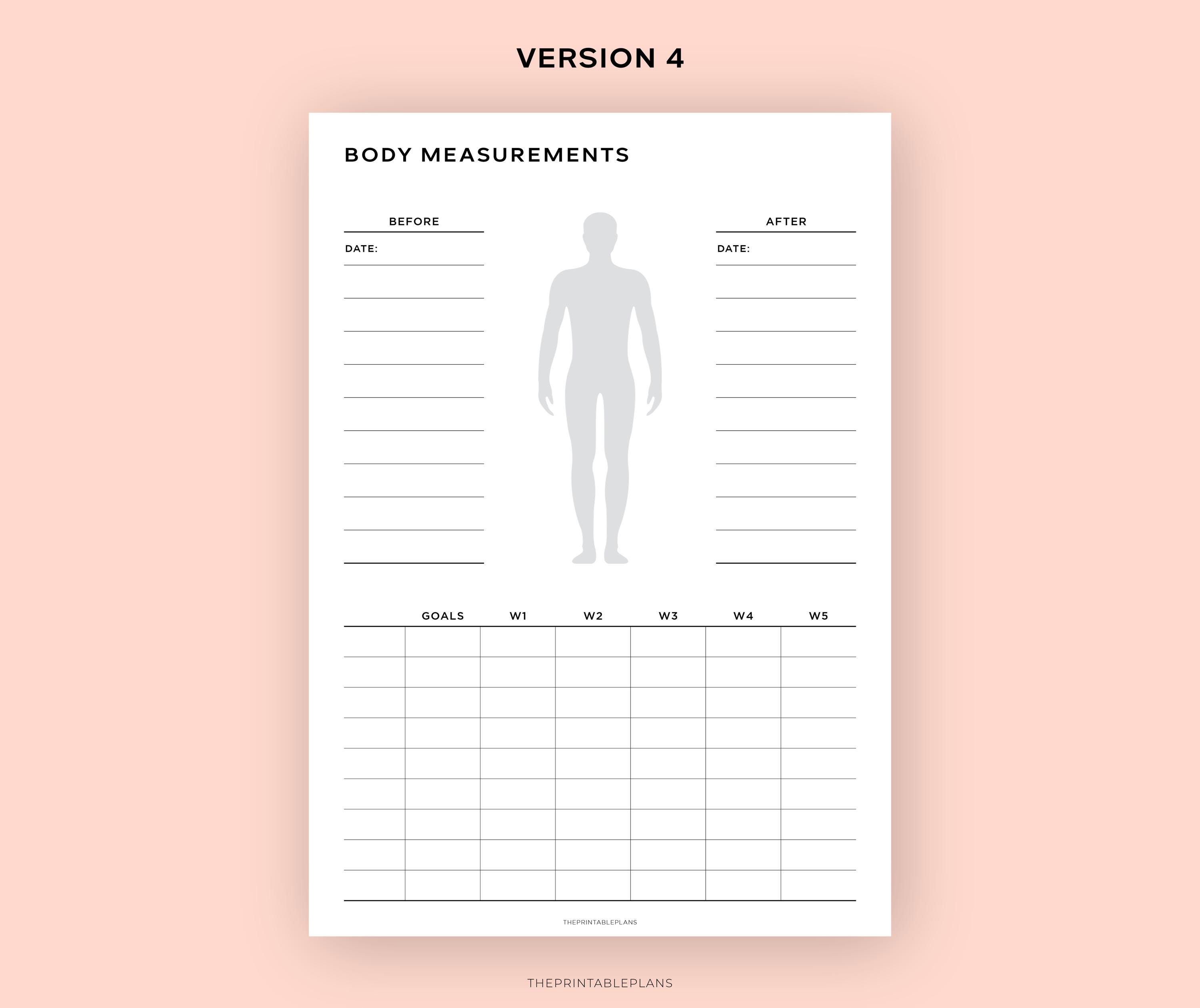 Body Measurements Tracker Printable, Body Transformation Template ...