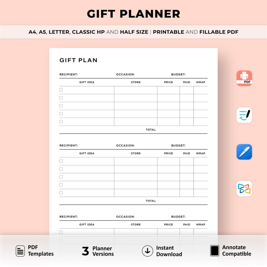 Gift Planner Printable, Gift Tracker, Gift Ideas, Shopping List ...