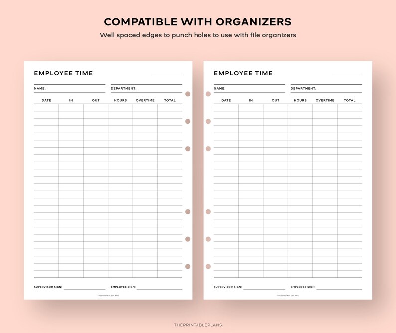 Employee Time Tracker Printable, Employee Time Sheet, Working Hours ...