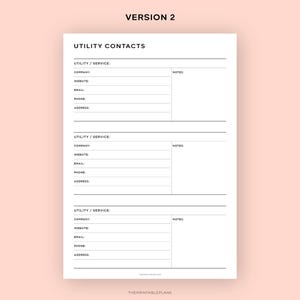 Utility Contacts Template Printable, Service Provider List (a4/a5 ...