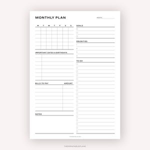 Month at a Glance Printable, Monthly Planner, Monthly Goal Planner, to ...