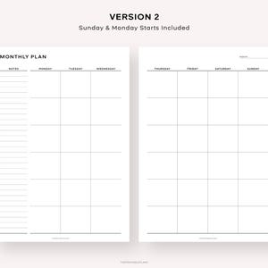 Undated Monthly Planner Printable, Month on Two Pages, Month at a ...