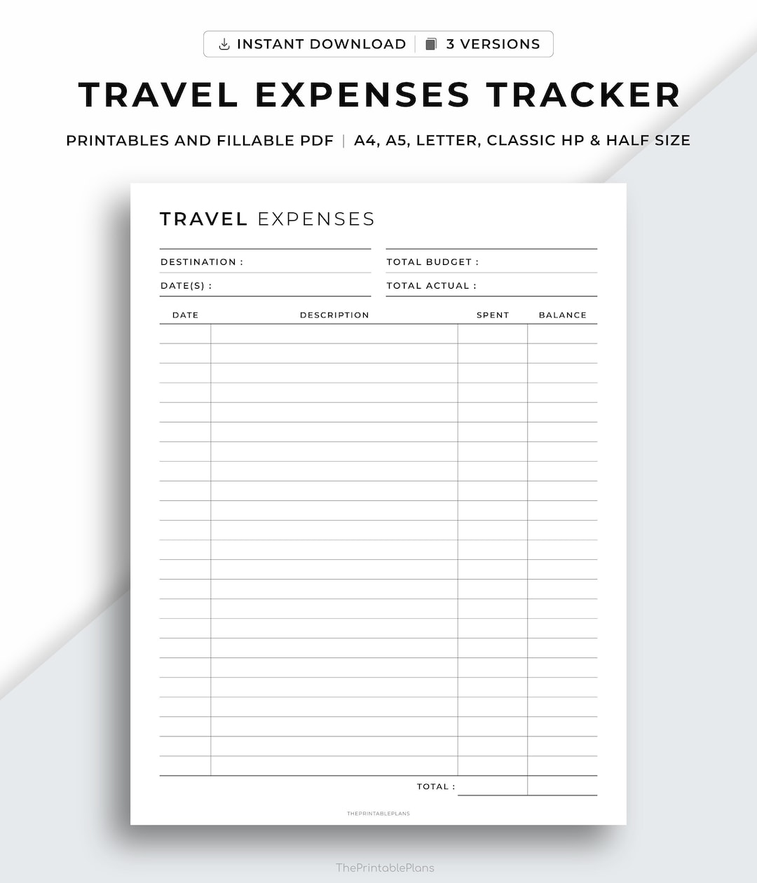 Simple Travel Expenses Tracker Printable, Vacation Spending Log, Daily ...