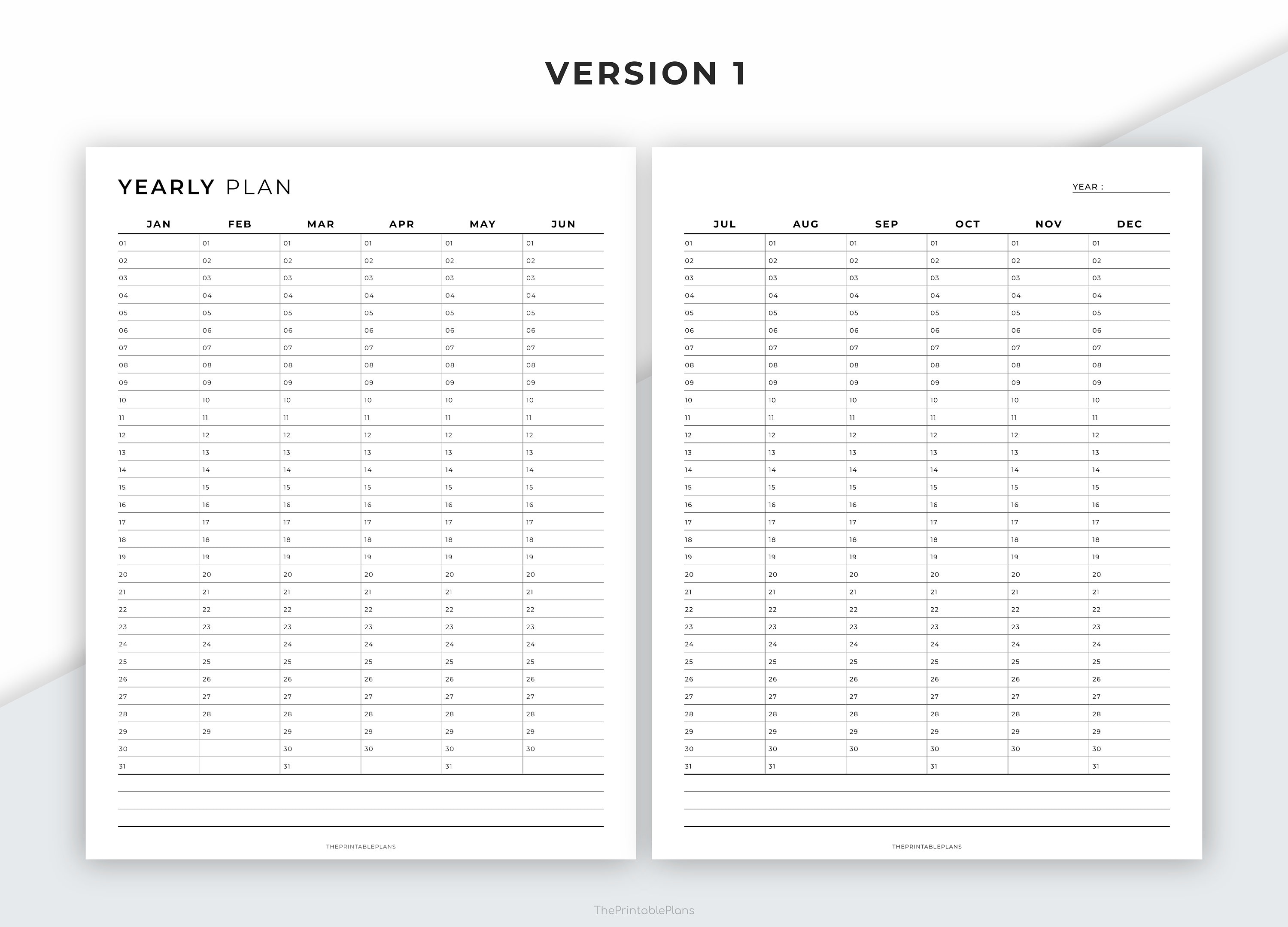 Yearly Planner Printable Annual Planner Yearly Overview - Etsy