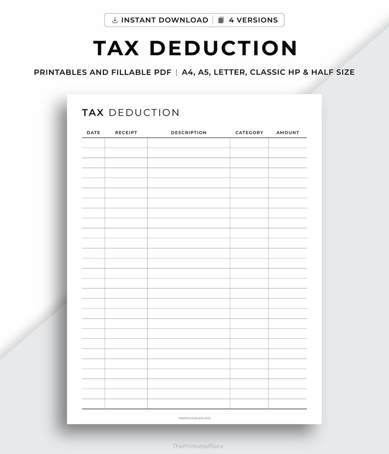 Tax Deduction Tracker Printable, Business Tax Log, Online Sales Tax Log ...