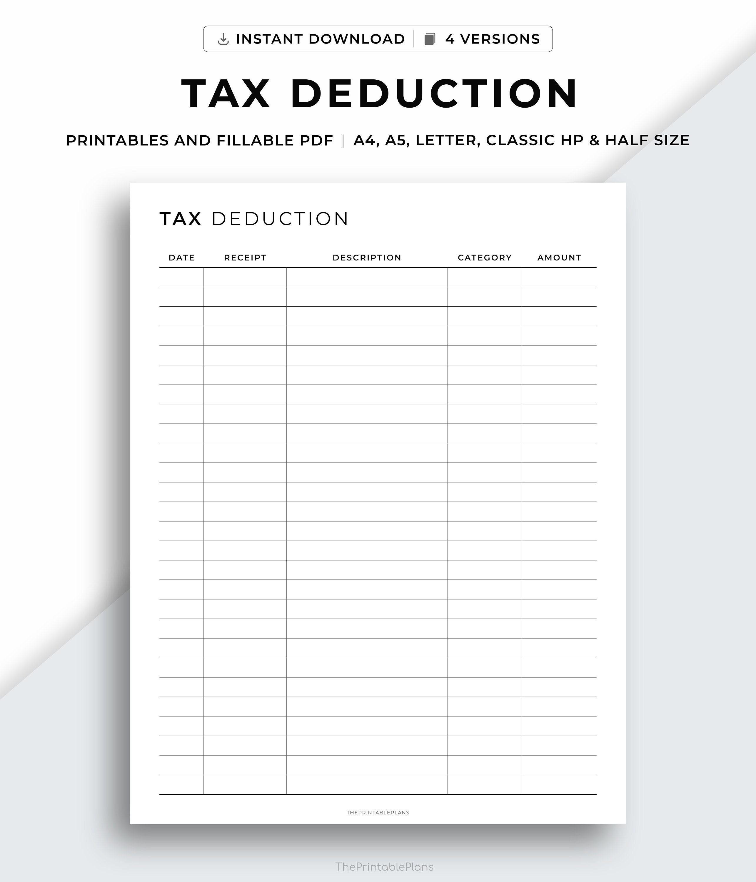 Tax Deduction Tracker Printable, Business Tax Log, Online Sales Tax Log ...