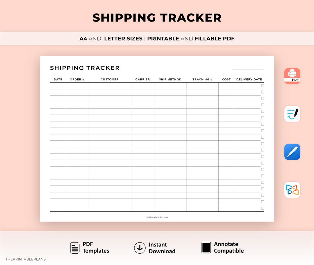 Shipping Tracker Landscape Printable, Shipping Planner, Shipping Log ...