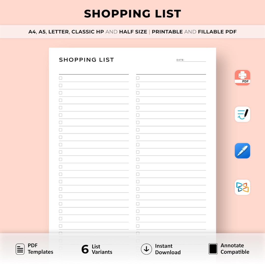 Shopping List Template Printable, to Buy List, Item Checklist, Shopping ...