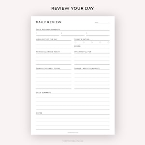 Daily Review Printable, Daily Reflection, Printable Daily Review ...