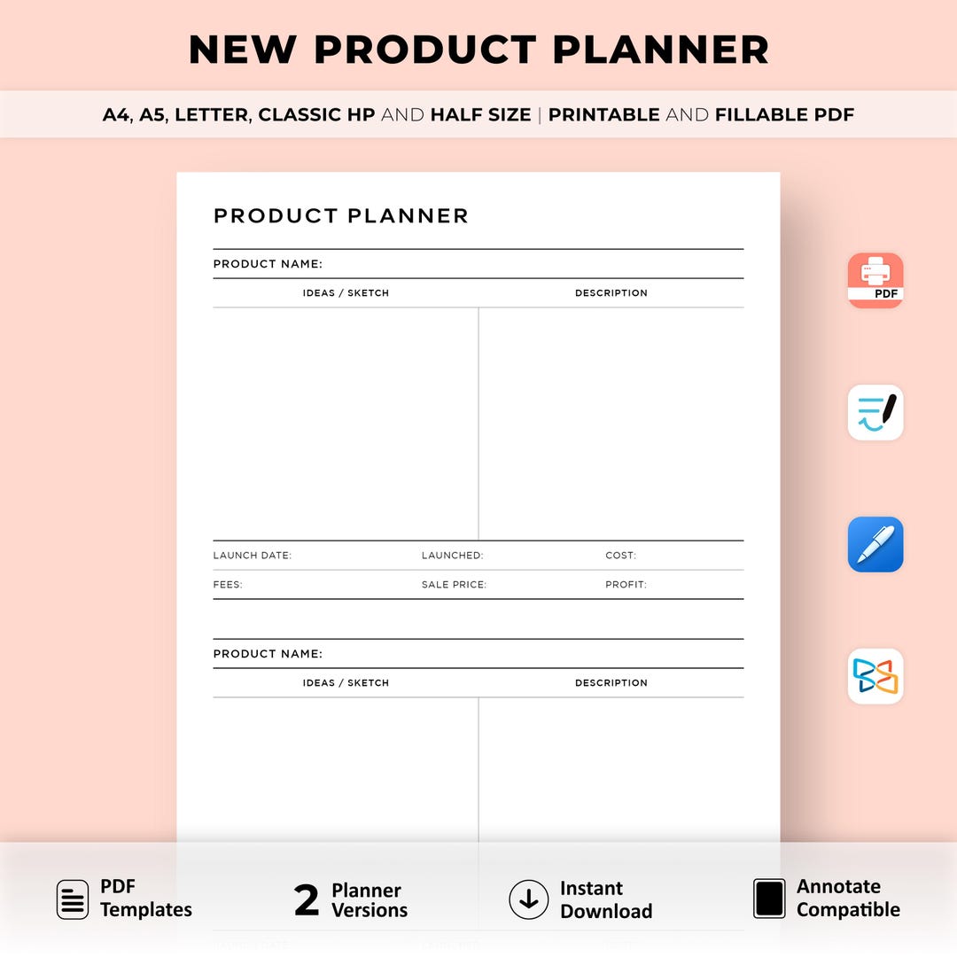 Product Planner Printable, New Product Planner, Product Development ...