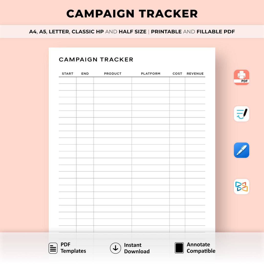 Campaign Tracker Printable, Ad Campaign Tracker, Advertising Tracker ...