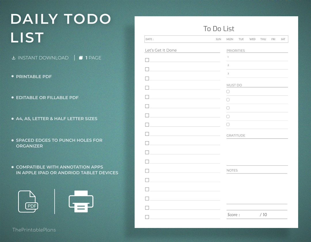 Printable Daily to Do List Daily Checklist Daily Routine - Etsy