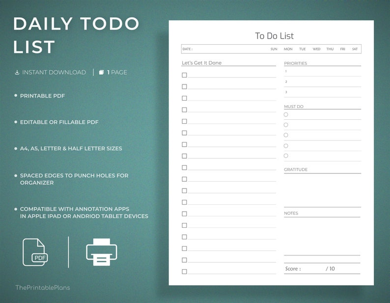 Printable Daily to Do List Daily Checklist Daily Routine - Etsy