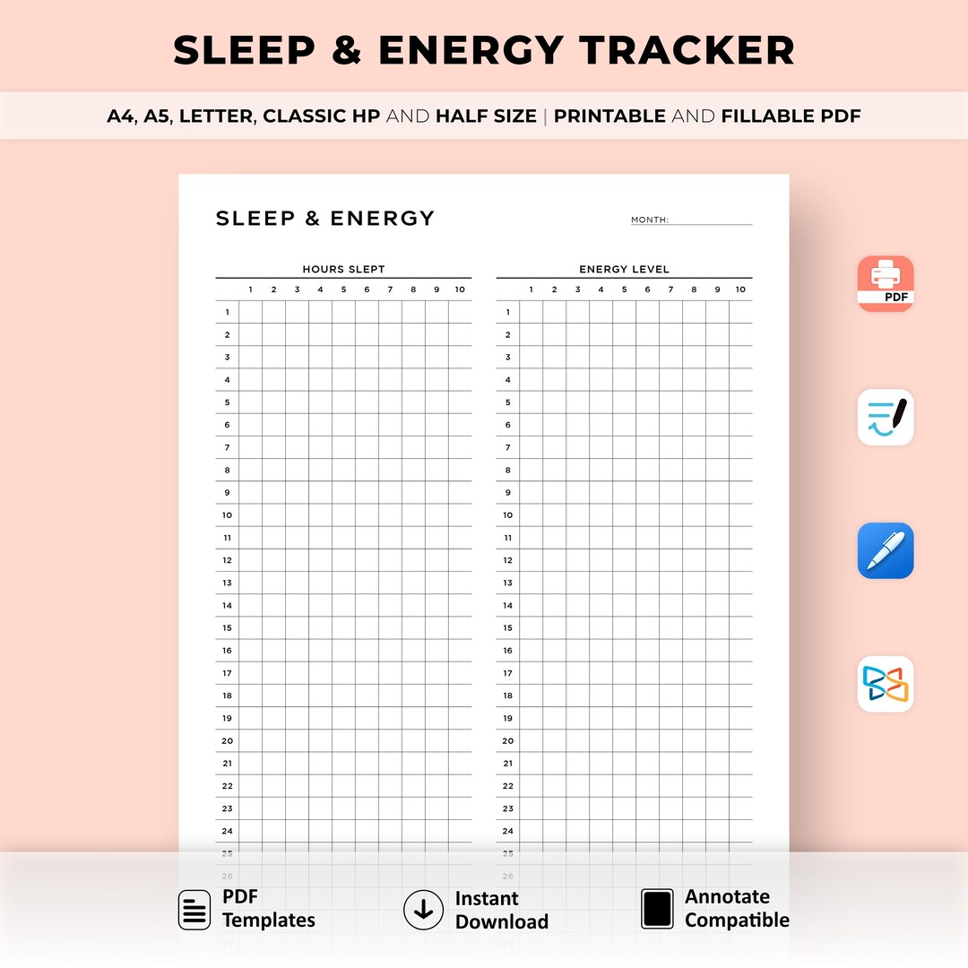 Sleep & Energy Tracker Printable, Monthly Sleep Log, Sleep Tracker ...