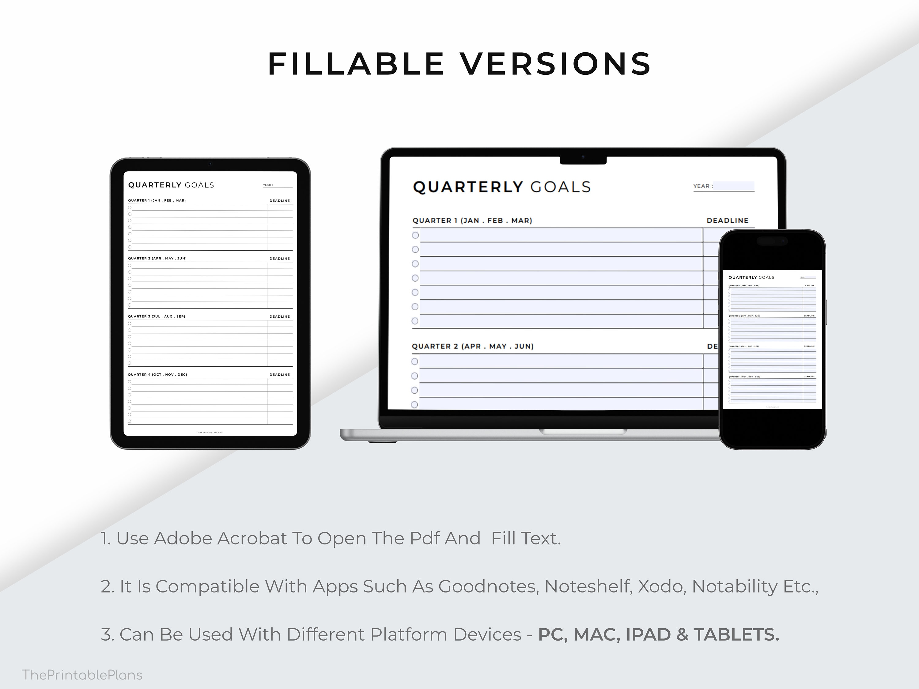 Quarterly Goals, Goal Planner Printable, Goal Setting, Goal Tracker, 3 ...
