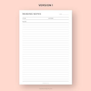 Reading Notes Template Printable, Book Notes Printable, Reading Log ...