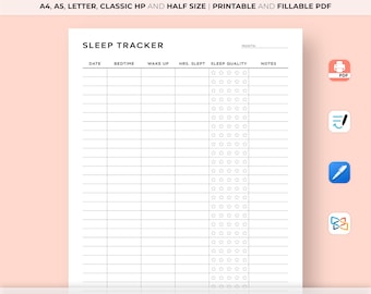 Sleep Tracker Printable/notetaking Apps, Monthly Sleep Log, Sleep ...