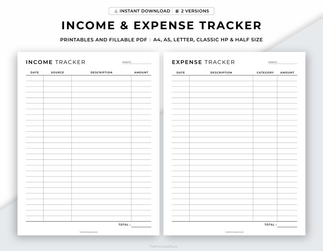 Income Tracker Printable, Expense Tracker Printable, Money Tracker ...