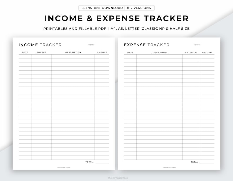 Income Tracker Printable, Expense Tracker Printable, Money Tracker ...