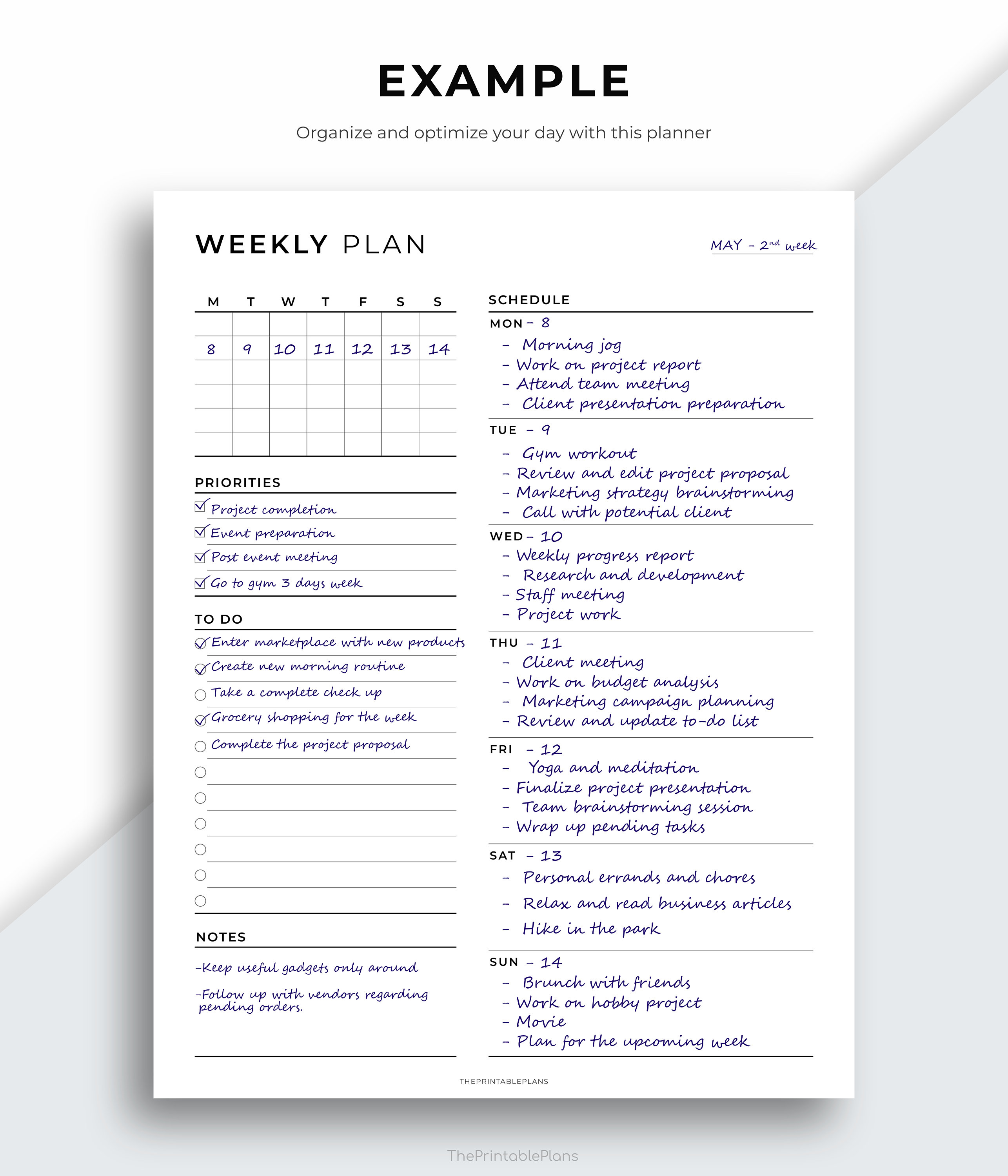 Weekly Planner Printable Weekly Agenda Weekly Organizer - Etsy