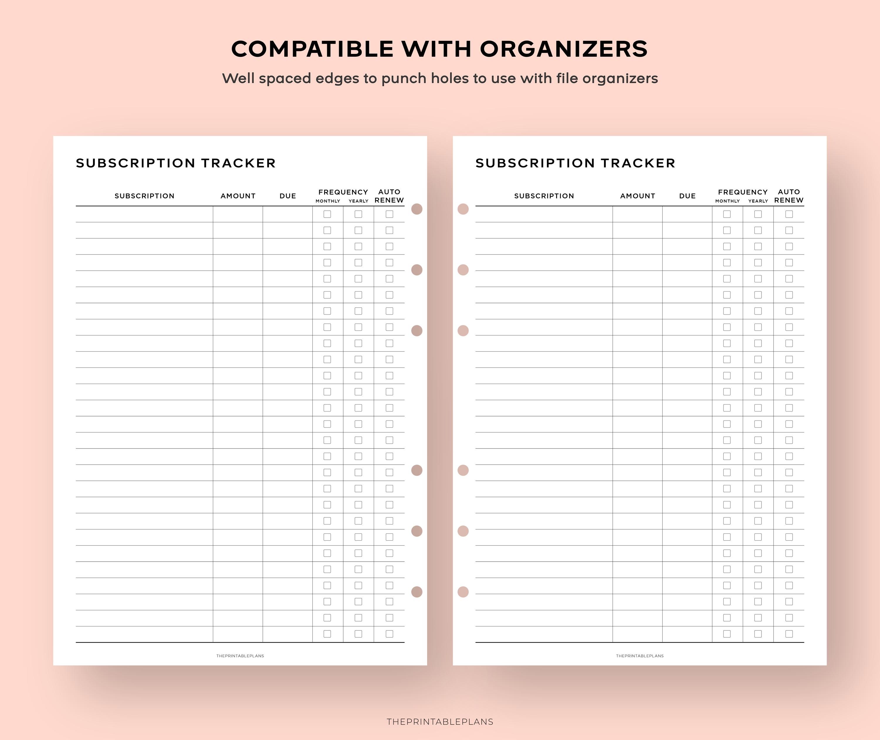 Subscription Tracker Printable, Membership Tracker, Subscription ...
