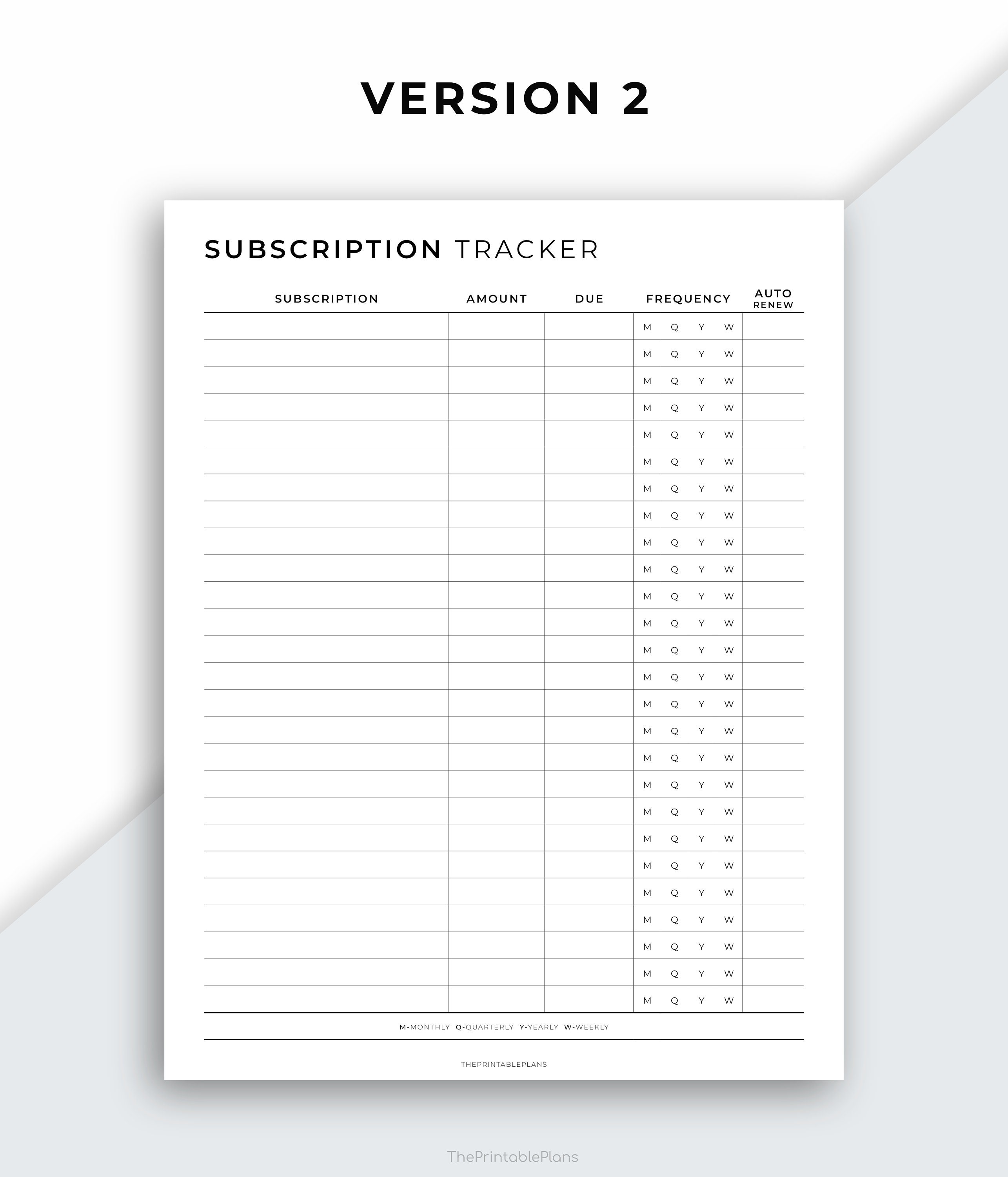 Subscription Tracker Printable, Membership Tracker, Subscription ...
