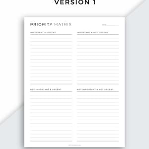 Priority Matrix Printable, Decision Matrix, Eisenhower Matrix, My ...