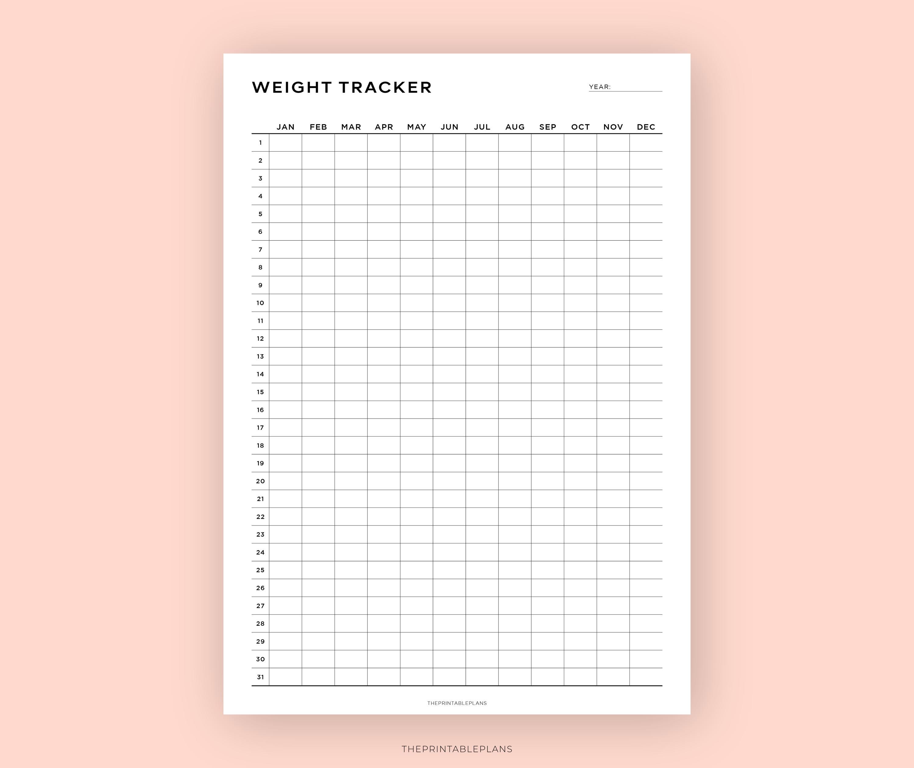 365 Day Weight Tracker Planner Insert Printable, Daily Weight Journal ...