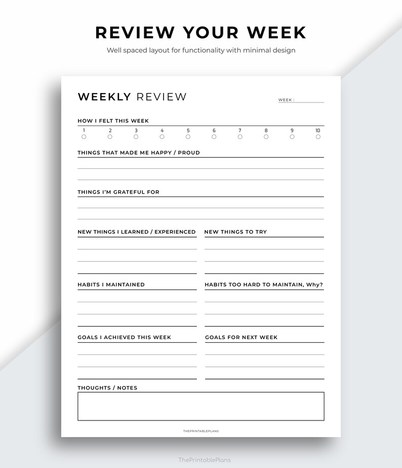 Weekly Review Printable, Weekly Reflection, Weekly Evaluation, Weekly ...