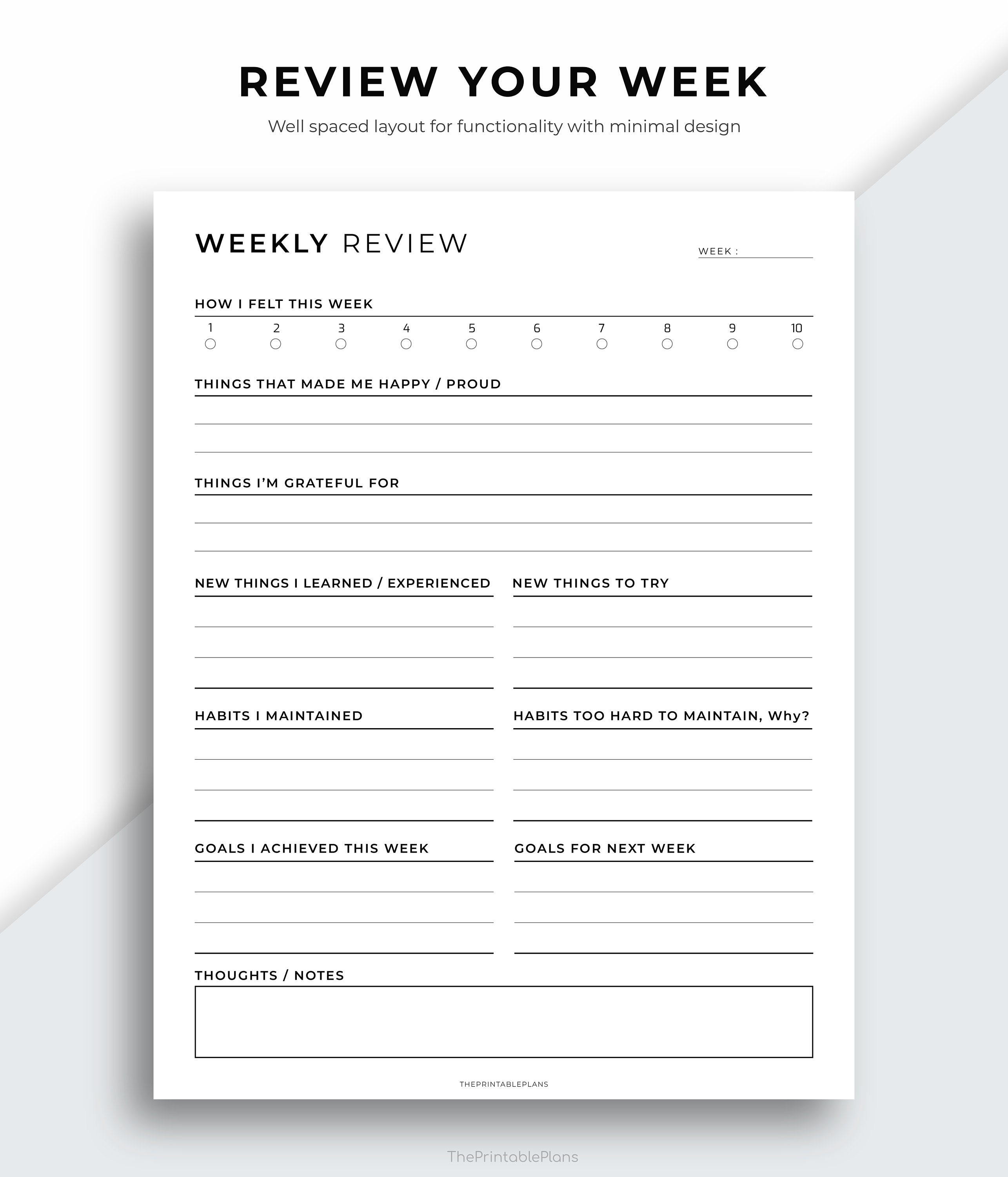 Weekly Review Printable, Weekly Reflection, Weekly Evaluation, Weekly ...