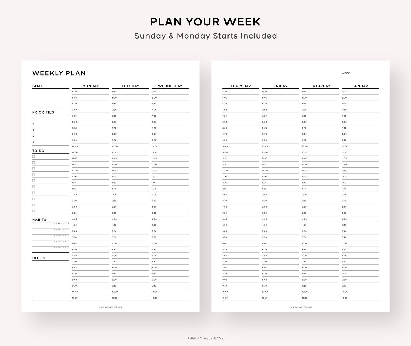 Weekly Hourly Planner Printable, Weekly Schedule, Daily Planner ...
