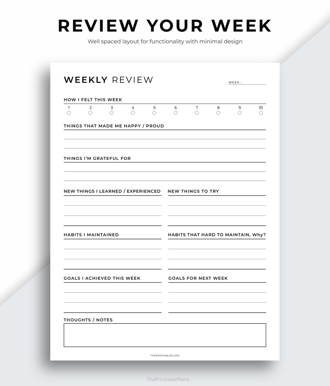 Weekly Review Printable Weekly Reflection Weekly Evaluation - Etsy