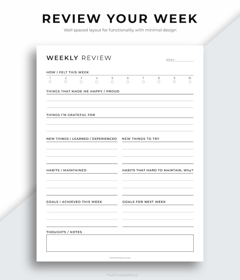 Weekly Review Printable Weekly Reflection Weekly Evaluation - Etsy