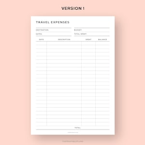 Simple Travel Expenses Tracker Printable, Vacation Spending Log, Daily ...