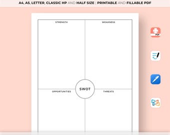 SWOT Analysis Printable/digital Worksheet. Instant Download, PDF ...