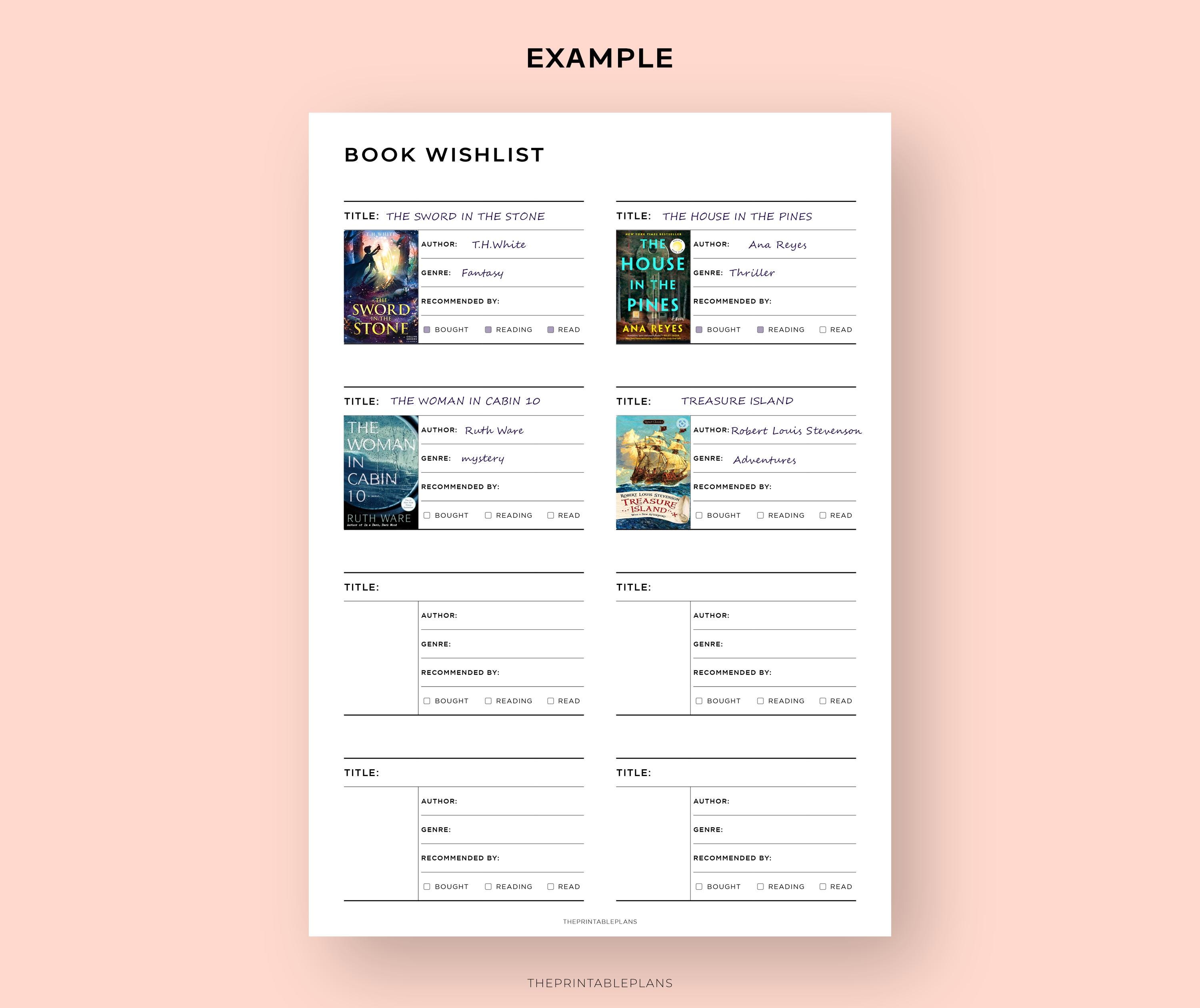 Book Wishlist Printable Template, Book Shopping Wishlist, Gift for Me ...