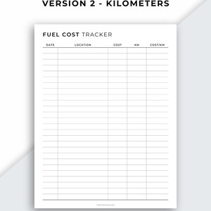 Fuel Cost Tracker Printable, Vehicle Fuel Cost per Mile, Fuel Expense ...
