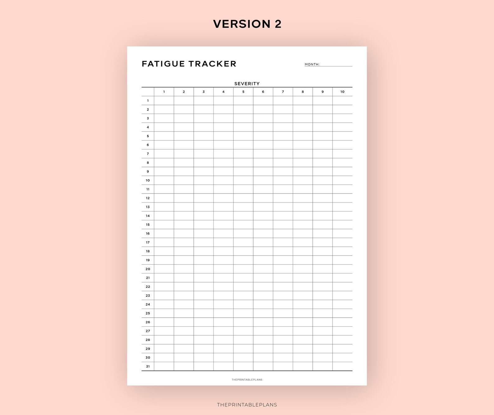 Monthly Fatigue Tracker Printable, Track Daily Fatigue Severity, Health ...