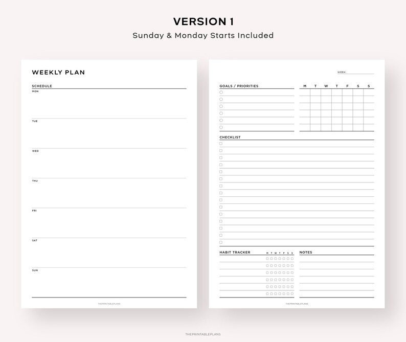 Weekly at a Glance, Weekly Planner Printable, Weekly Overview, Weekly ...