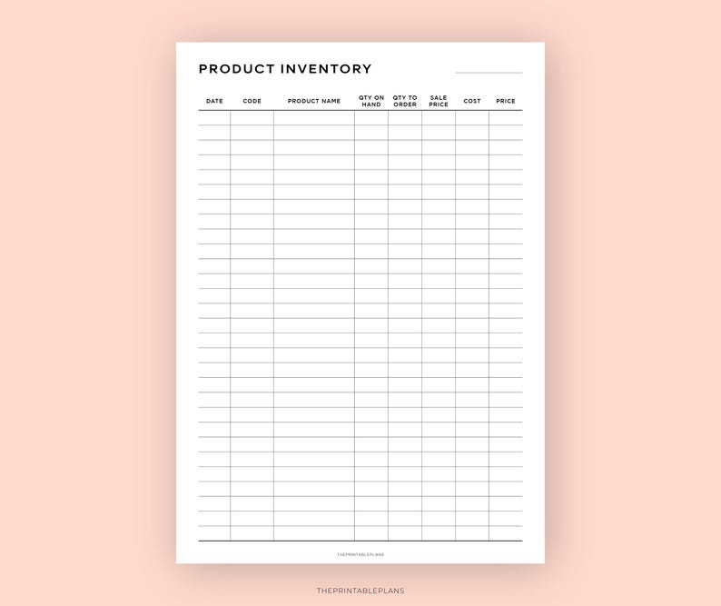 Product Inventory Tracker Printable, Inventory Tracker Template, Simple ...