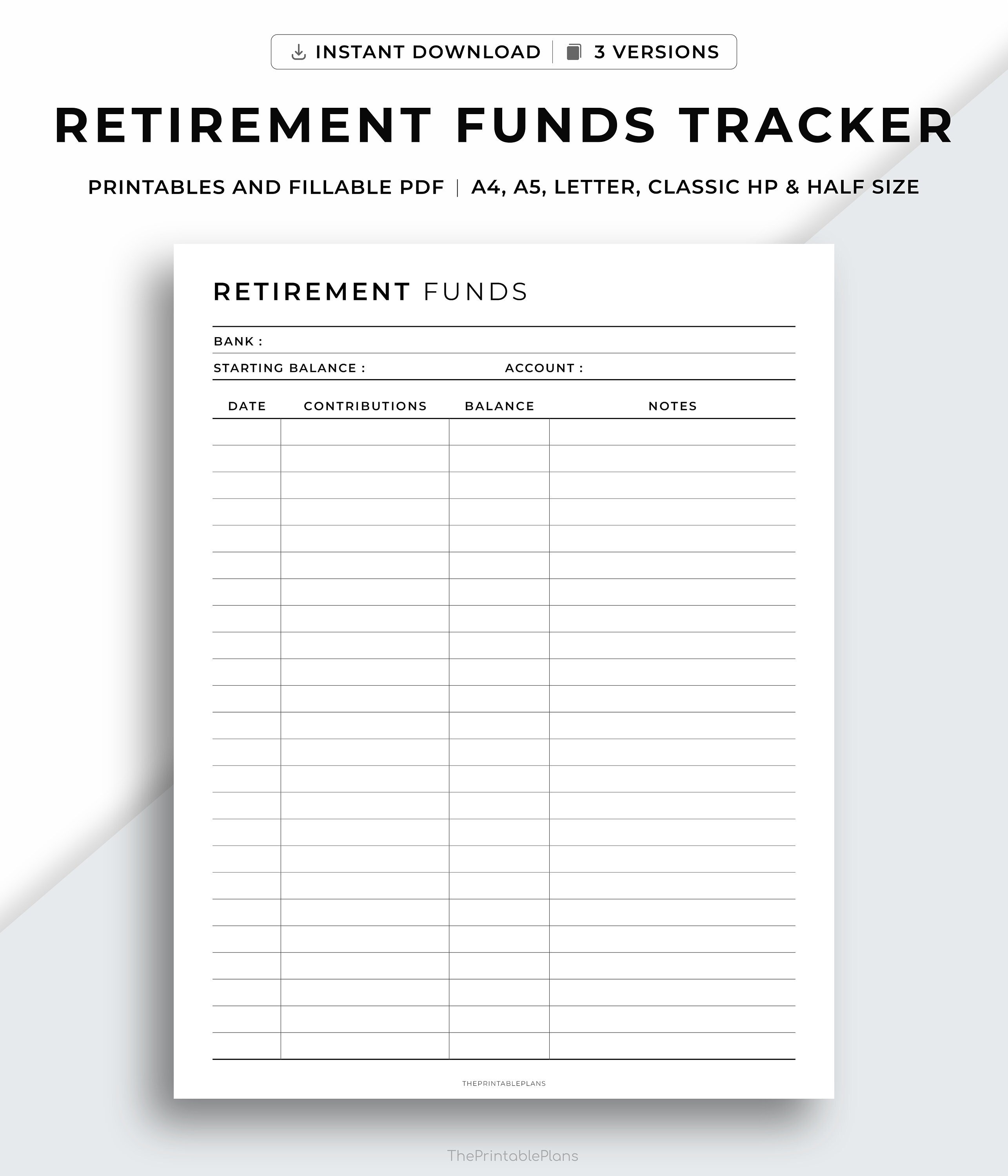 Retirement Funds Tracker Printable Savings Planner - Etsy
