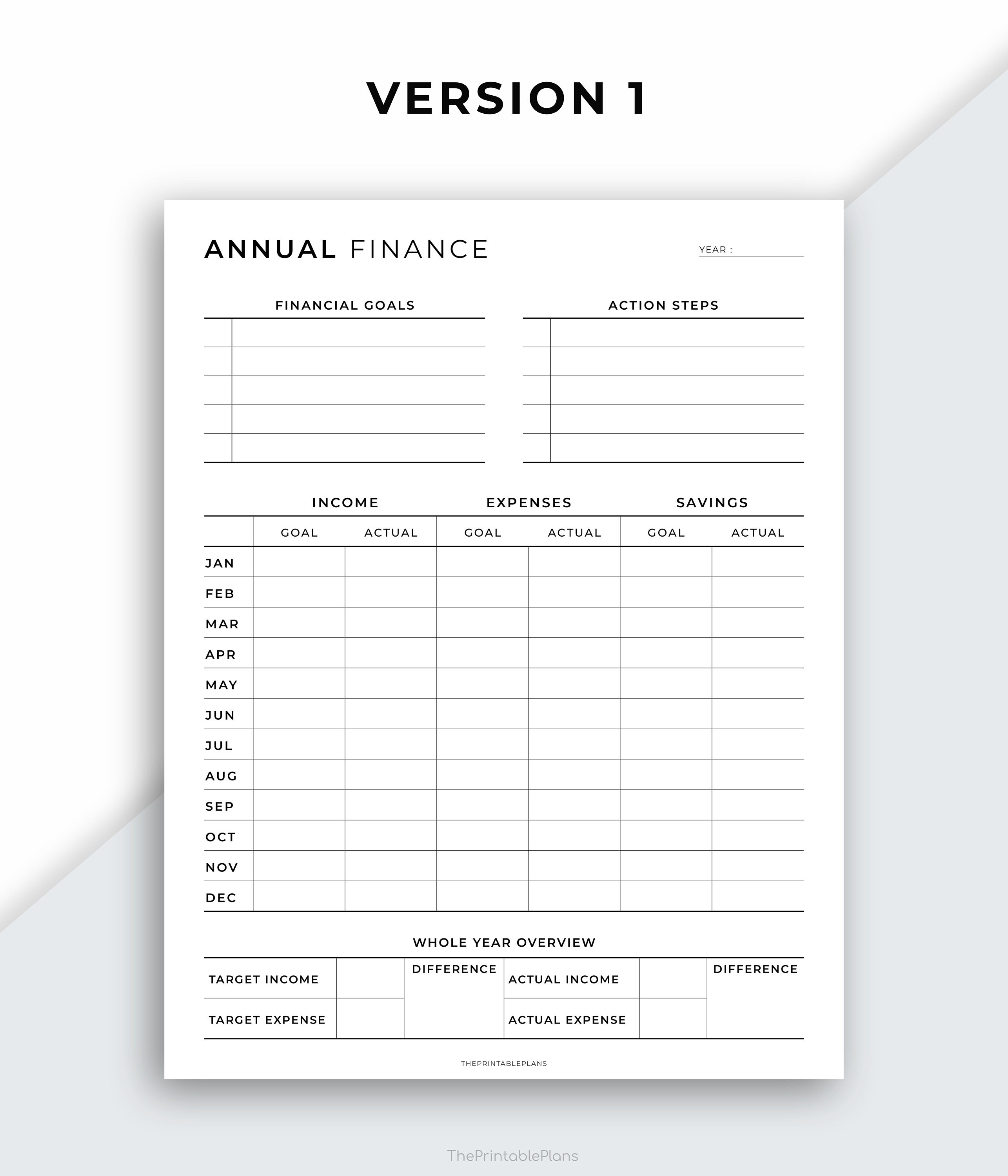 Annual Finance Planner Printable, Yearly Finance Overview, Yearly ...