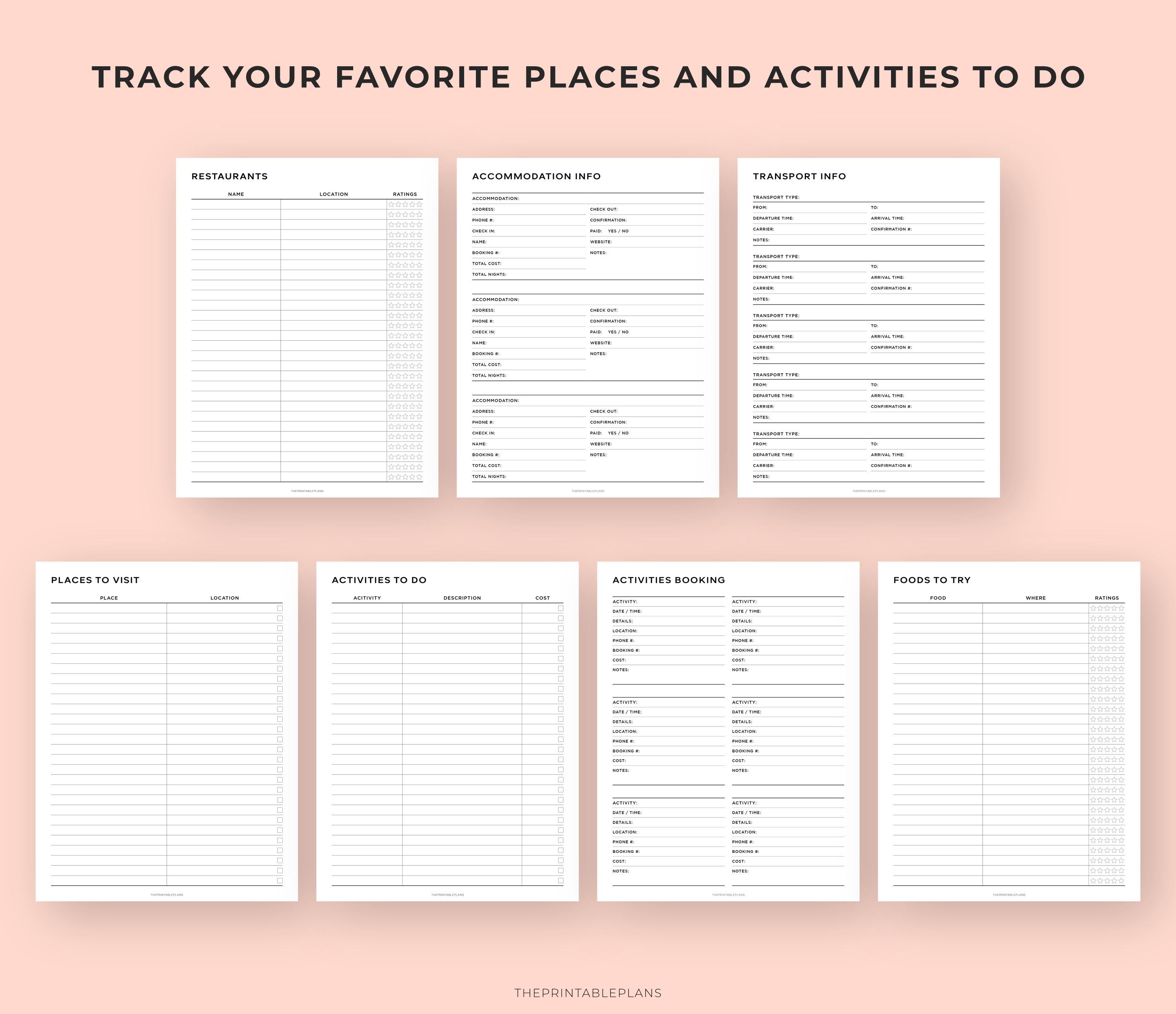 Travel Planner Printable, Travel Itinerary Printable, Travel Journal ...