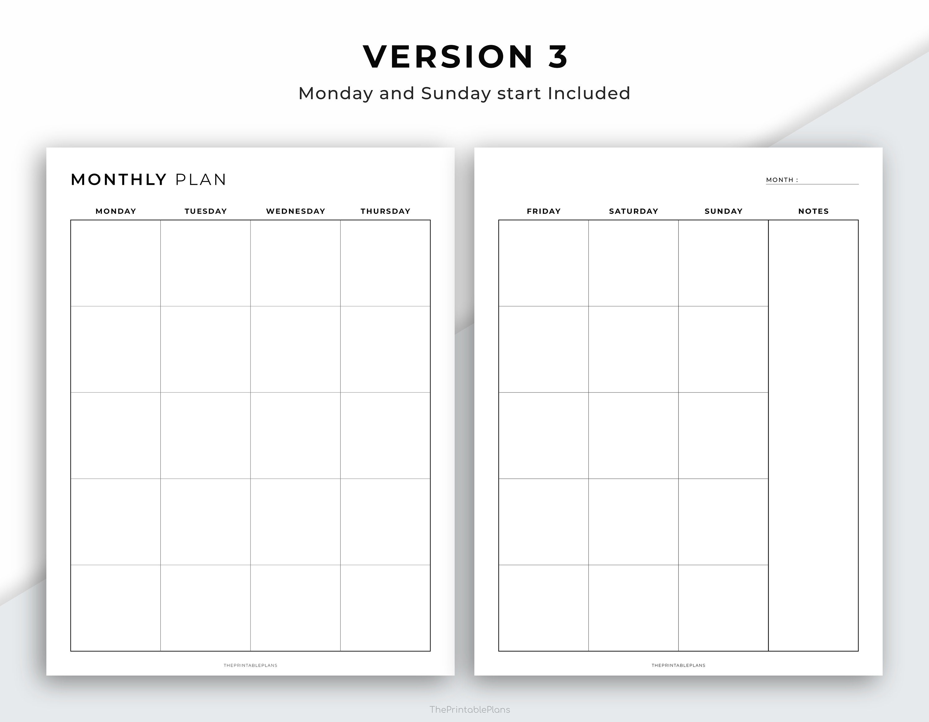 Undated Monthly Planner Printable Month on Two Pages Month - Etsy